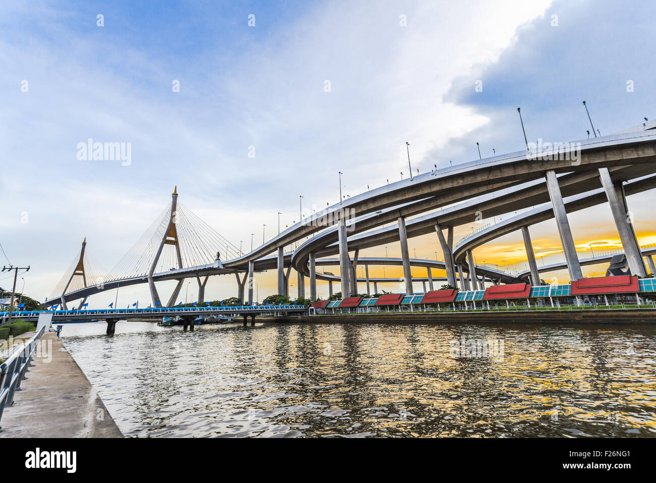 Bhumibol Bridge the bridge across Chao Phraya river in Bangkok Thailand ...