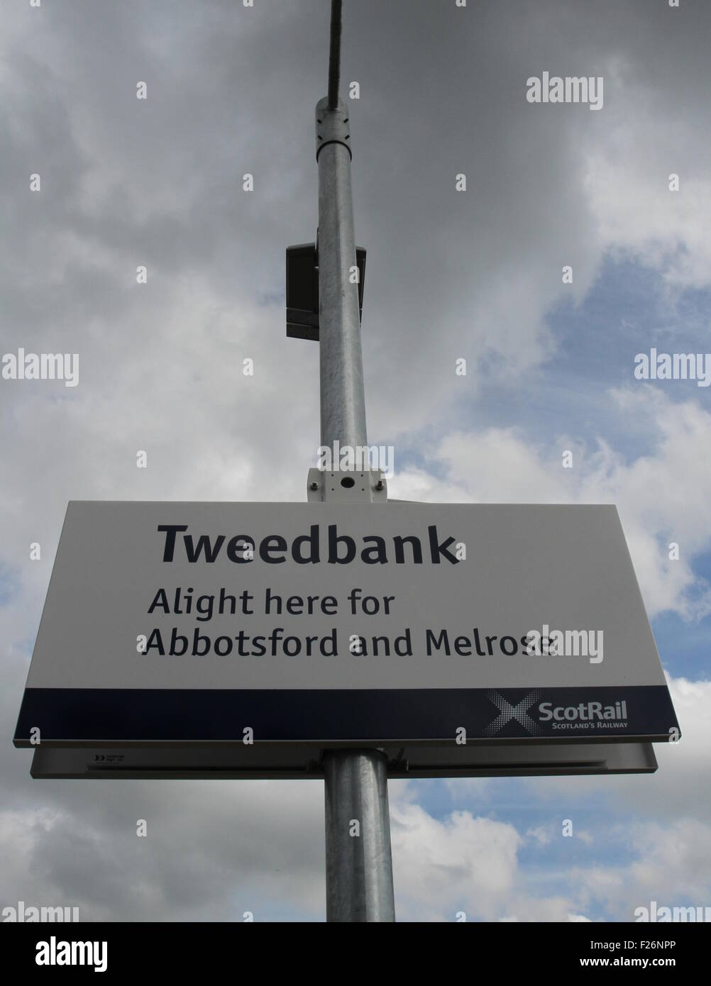 Tweedbank sign at terminus of Borders Railway Scotland September 2015 ...