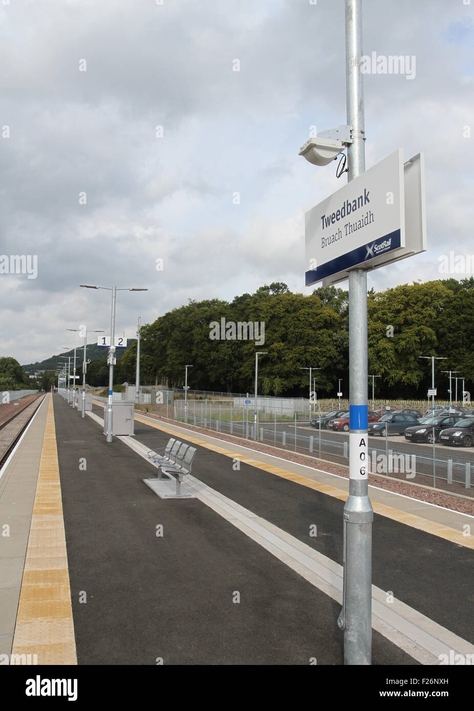 Tweedbank platform terminus of Borders Railway Scotland September 2015 ...