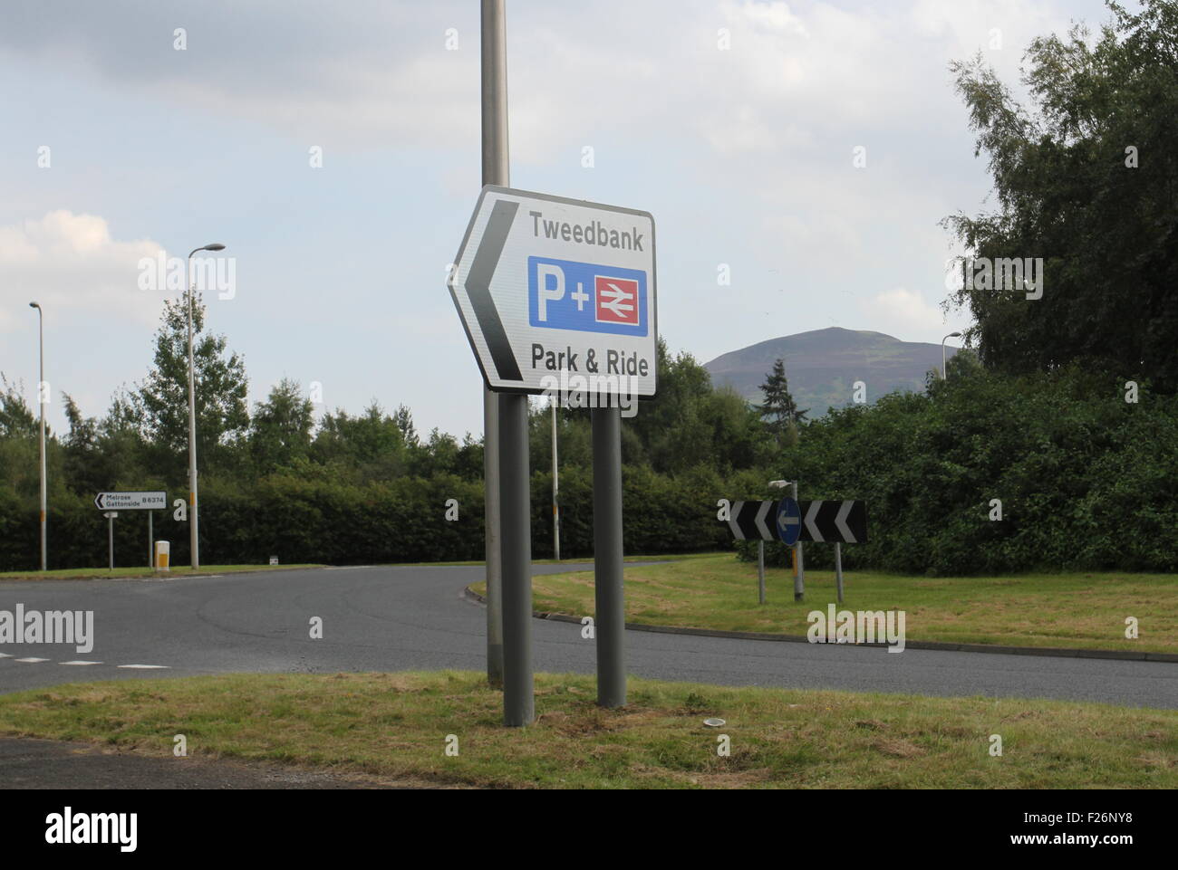 Tweedbank Park and ride sign terminus of Borders Railway Scotland ...