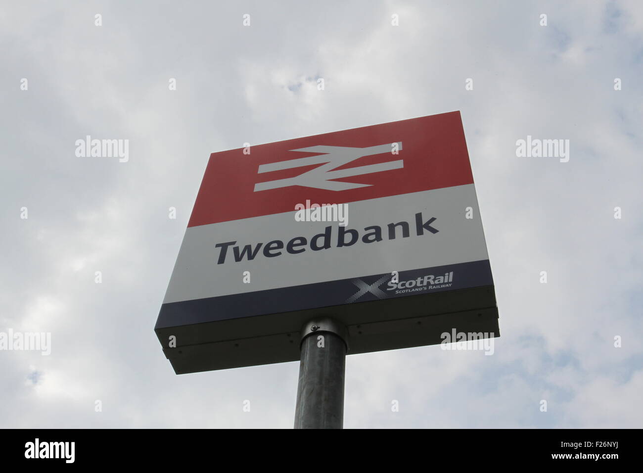 Sign for Tweedbank Railway station terminus of Borders Railway Scotland ...