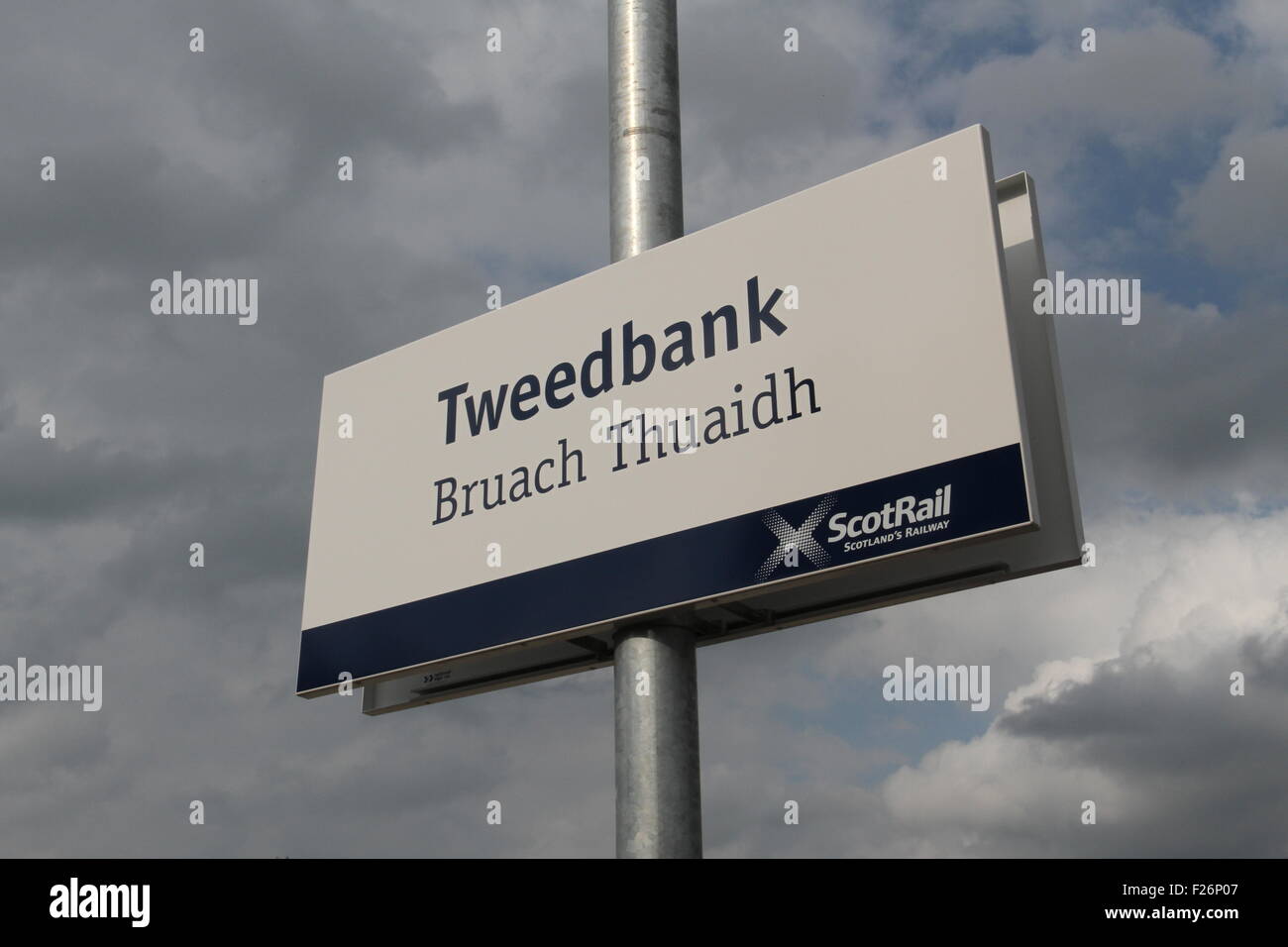 Bilingual sign at Tweedbank sign at terminus of Borders Railway ...