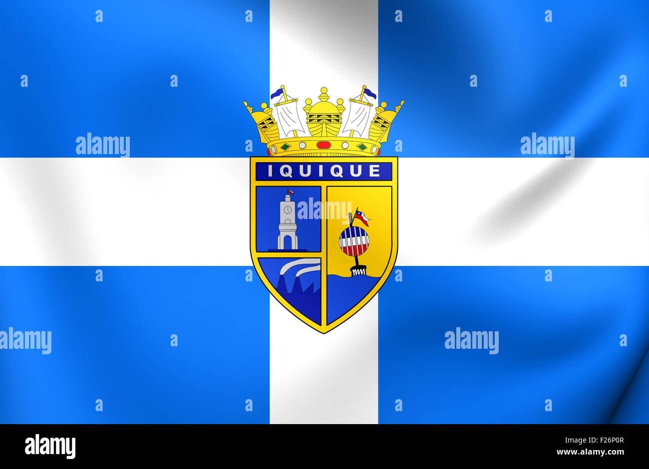 3D Flag of Iquique City (Tarapaca Region), Chile. Close Up Stock Photo ...