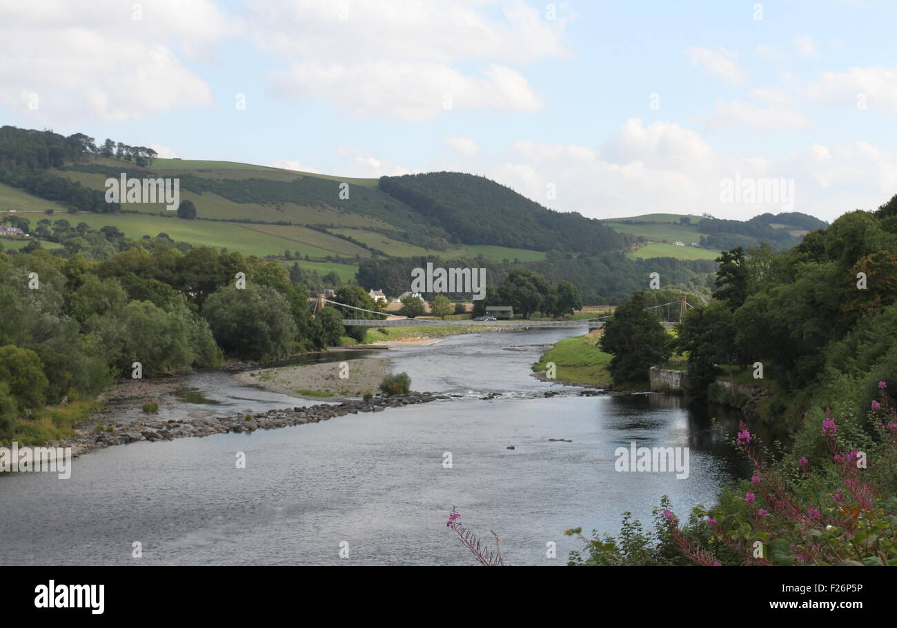 Elevated view of Chain Bridge over River Tweed Melrose Scotland ...