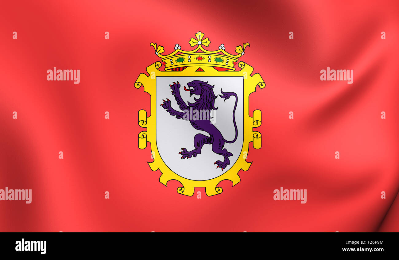 3D Flag of Leon City, Spain. Close Up Stock Photo - Alamy