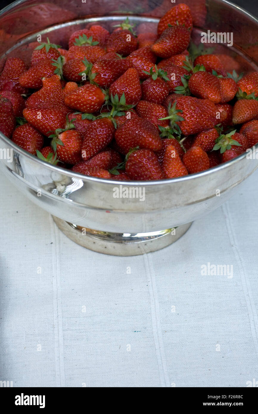 Fresh strawberry inside a silver bowls Stock Photo - Alamy