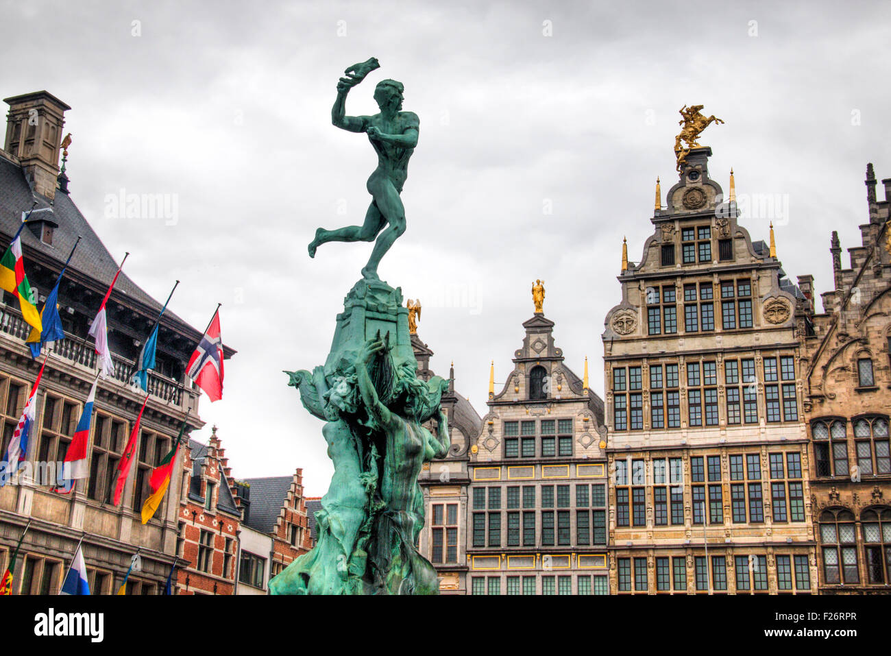 The city hall of Antwerp, Belgium and some typical buildings Stock ...