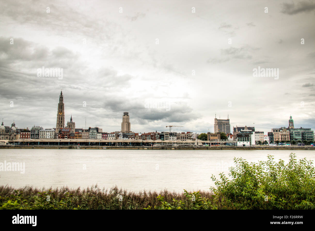 Antwerp skyline with the schelde river Stock Photo - Alamy