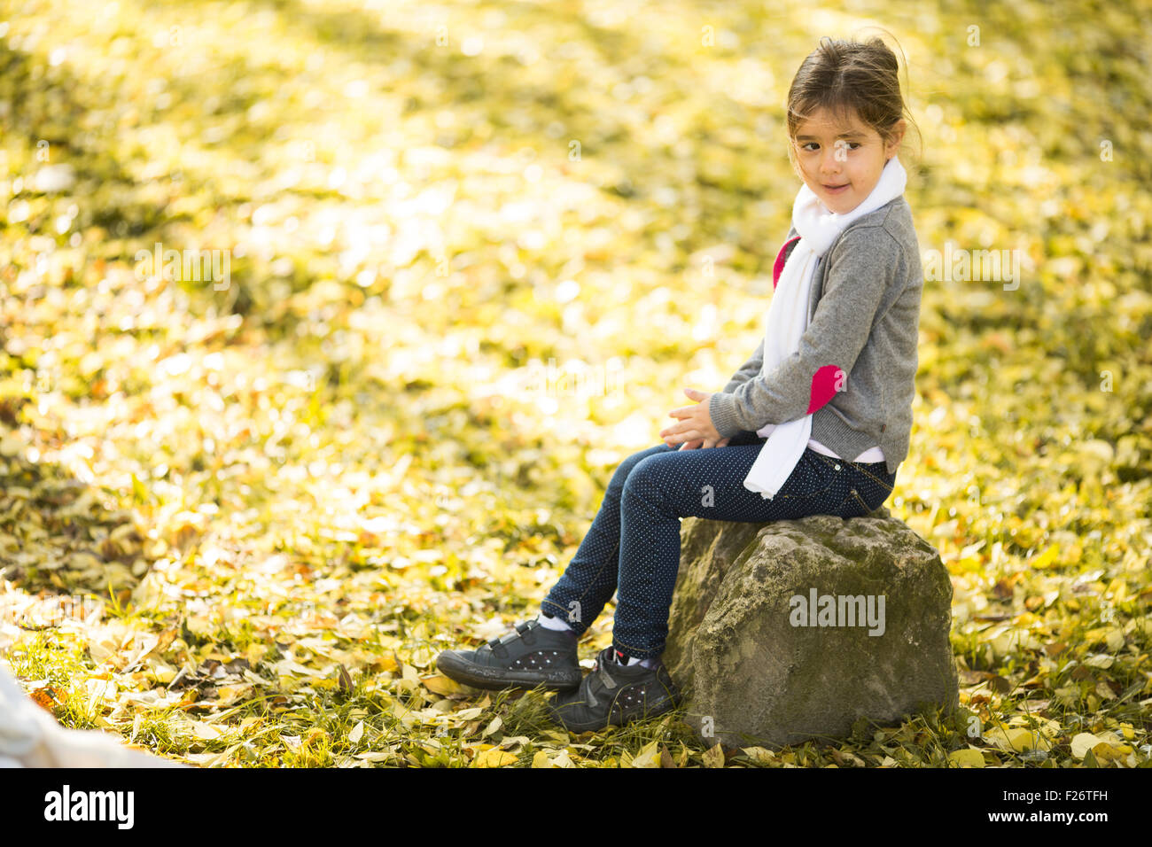Little girl at the autumn park Stock Photo - Alamy