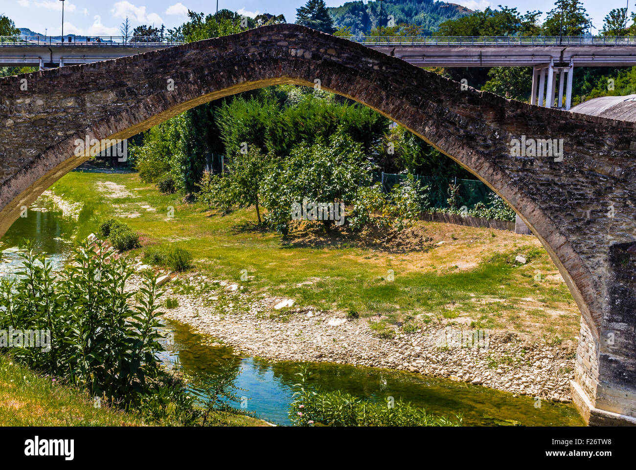 The humpback of bridge of San Donato in Modigliana in Italy reminds of ...