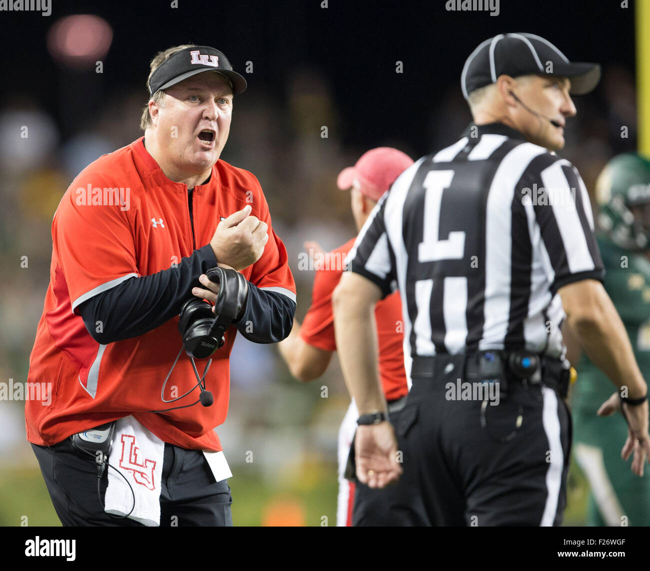 Waco, TX, USA. 12th Sep, 2015. Lamar Cardinals Head Coach Ray Woodard ...