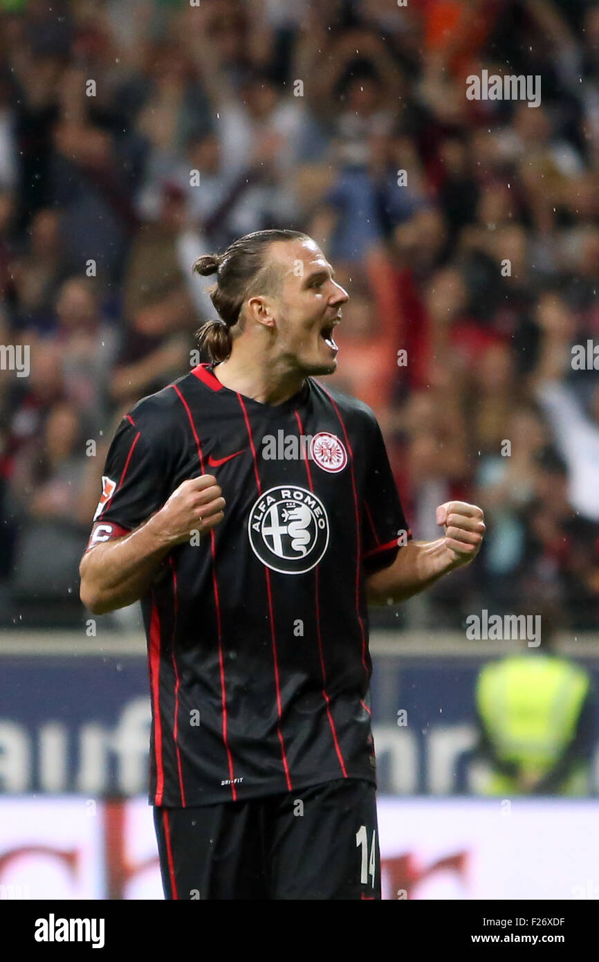 Frankfurt's Alexander Meier cheers during the Bundesliga soccer match ...