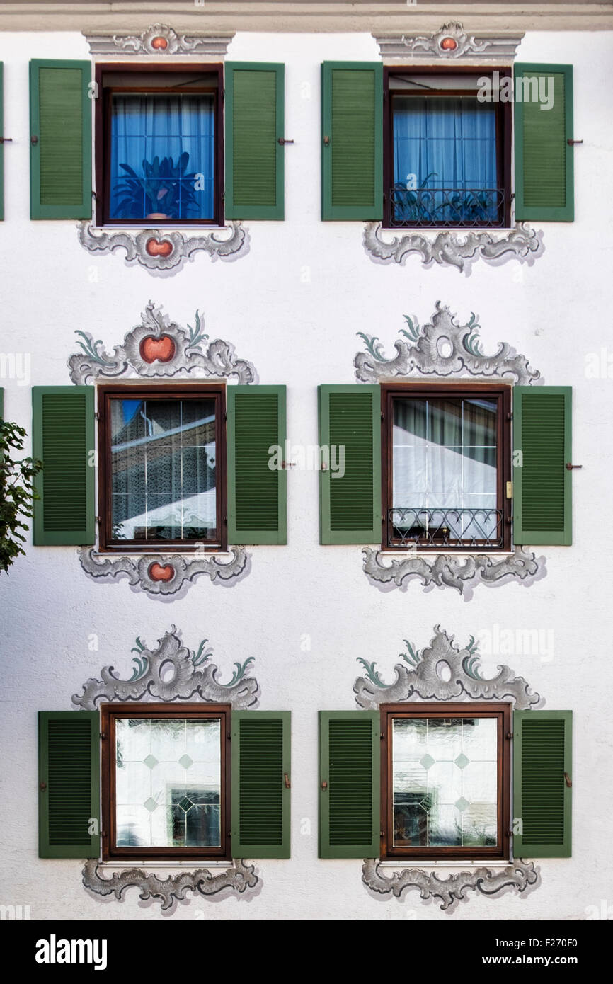 Bavarian building detail, Shuttered windows and decorative paintwork ...