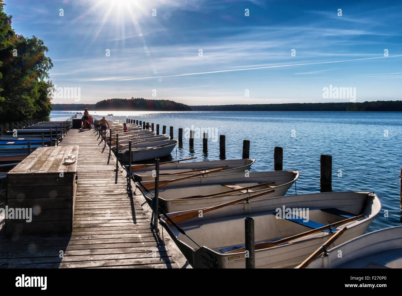 Boat hire on beautiful blue lake at Großer Stechlinsee, Lake Stechlin ...