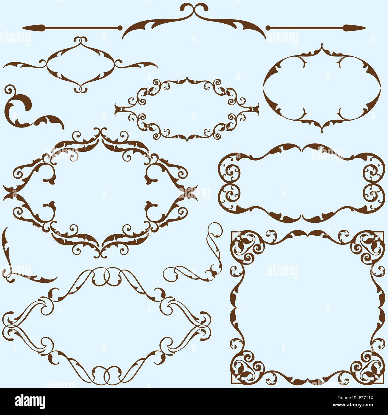 Set of vintage fine elements is isolated on blue Stock Vector Image ...