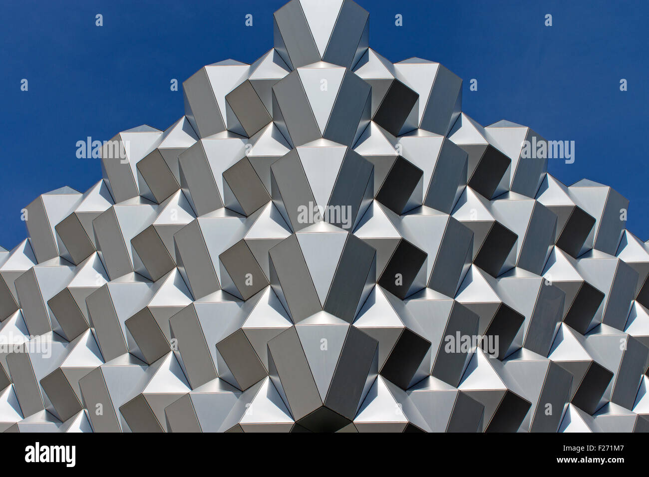 A futuristic comb-like silver facade seen in Dresden Stock Photo - Alamy