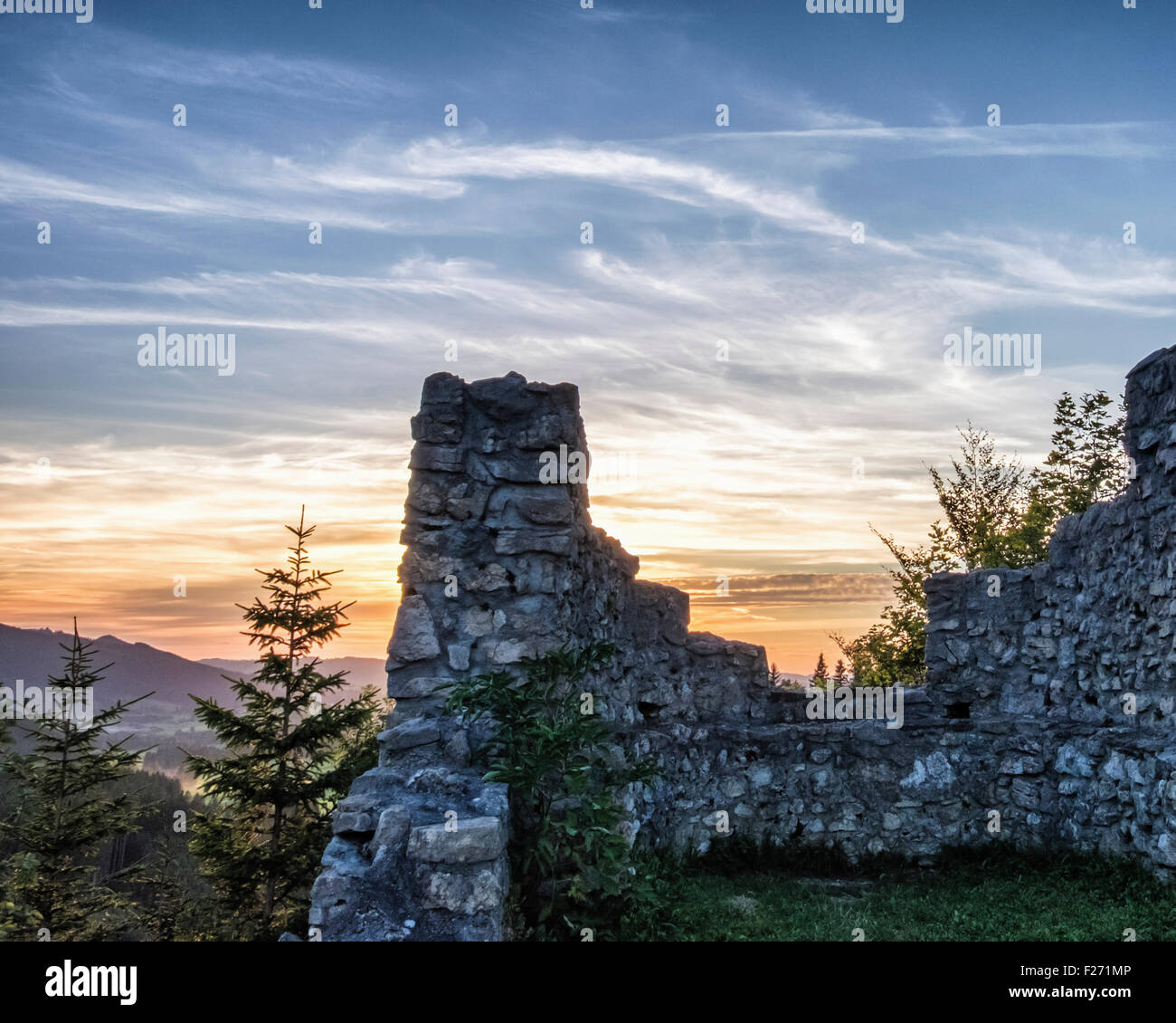 Burg Eisenberg castle ruin, Burgruine near Pfronten at sunset, Bavarian ...