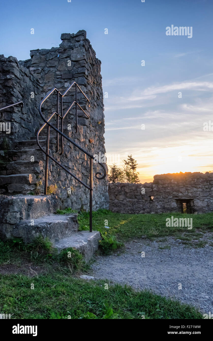 Burg Eisenberg castle ruin, Burgruine near Pfronten at sunset, Bavarian ...