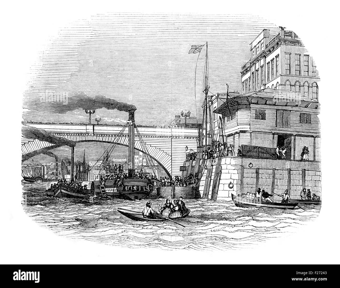 The London Bridge Steam Wharf, Illustrated London News July 1844; Black ...