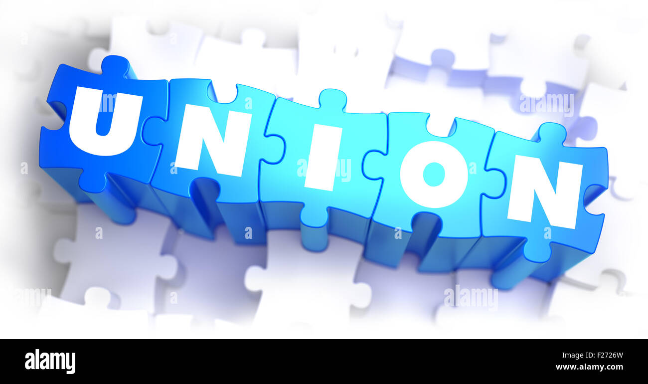 Union - White Word on Blue Puzzles Stock Photo - Alamy