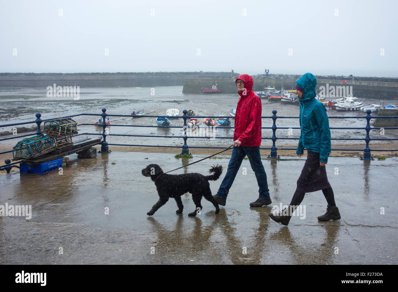 Wet weather at Staithes, North Yorkshire, England, United Kingdom Stock ...