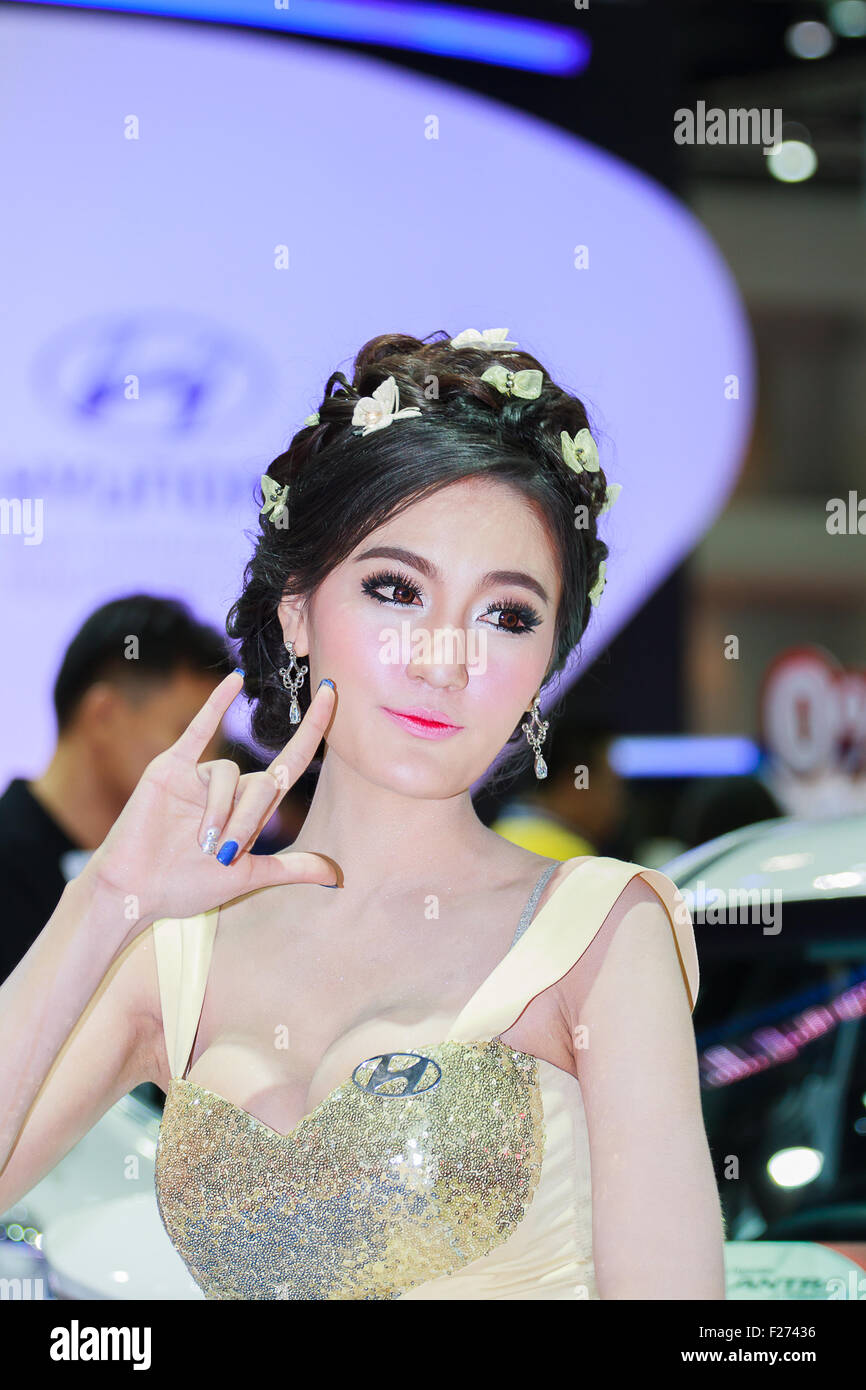 Bangkok, Thailand - April 4, 2015: Hyundai booth presenter demonstrated ...