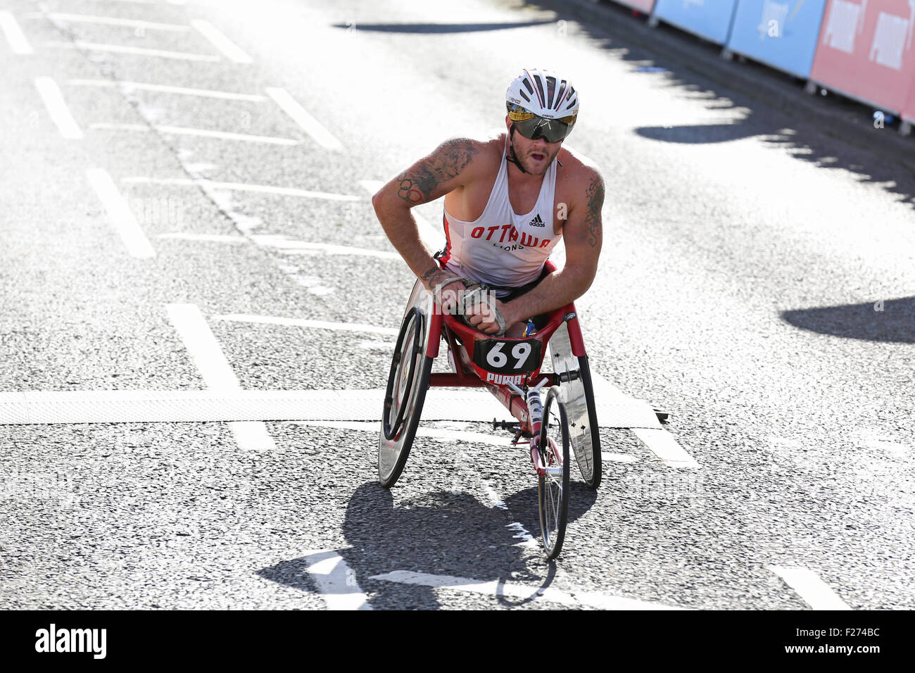South Shields, UK. 13th Sep, 2015. Josh Cassidy of Canada finishes ...