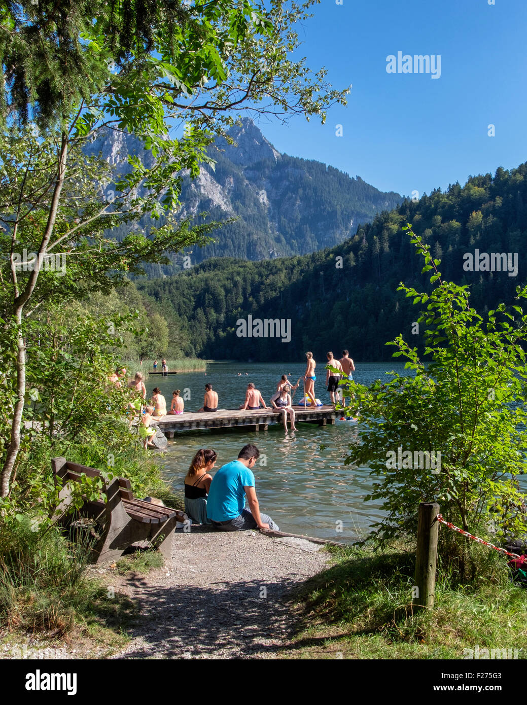 Schwansee, Swan Lake, Bavarian Alps, Bavaria Germany. Open water ...