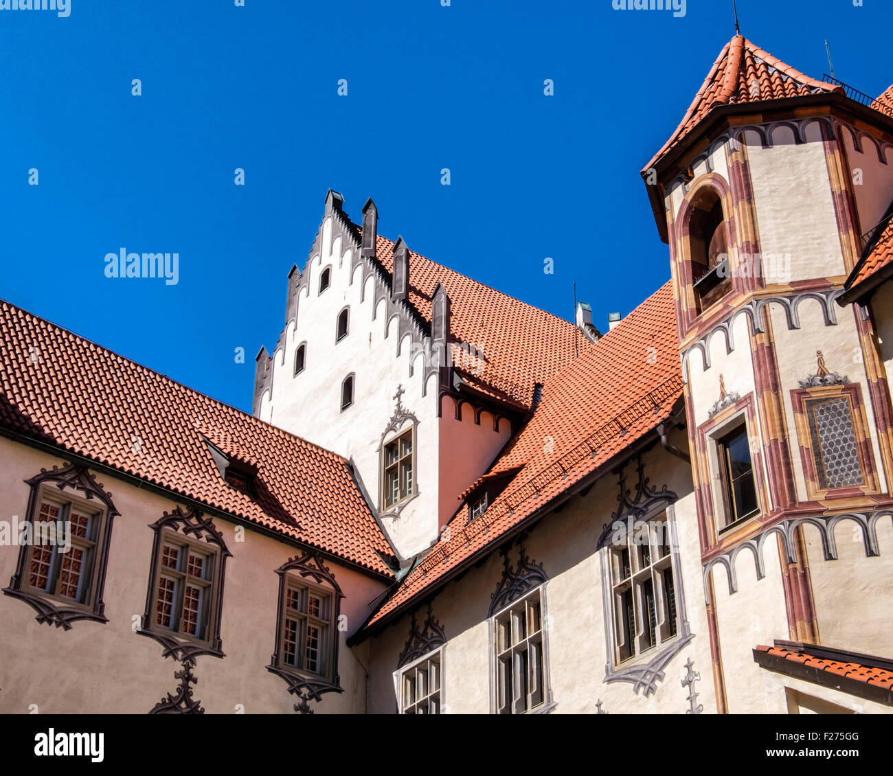 Hohes Schloss, High castle Palace exterior with Trompe L'oeil paintwork ...