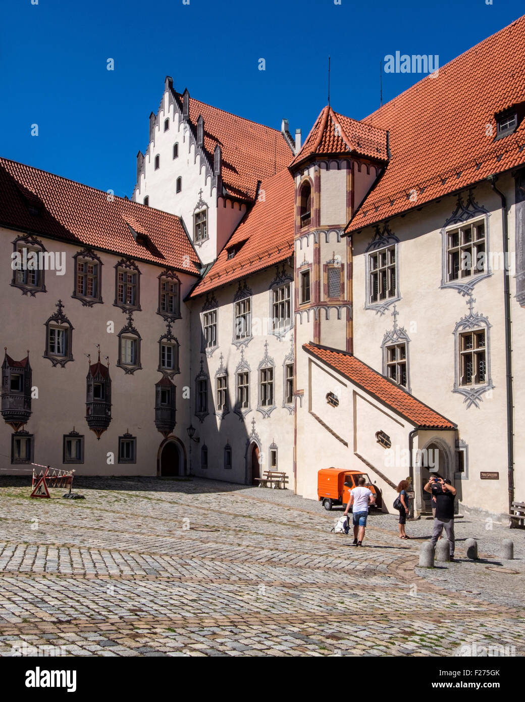 Hohes Schloss, High castle Palace exterior courtyard with Trompe L'oeil ...
