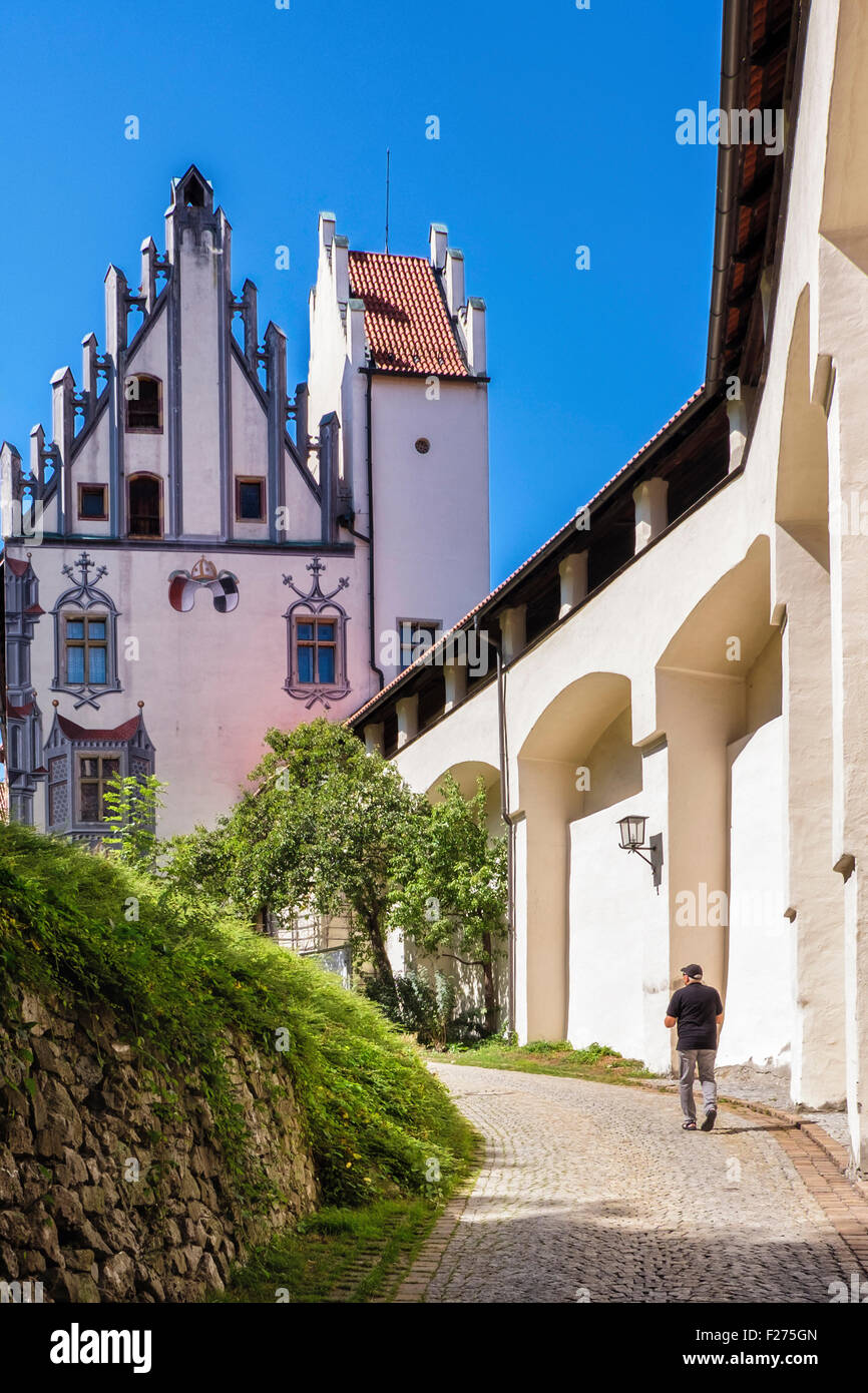 Hohes Schloss, High castle Palace exterior with Trompe L'oeil paintwork ...