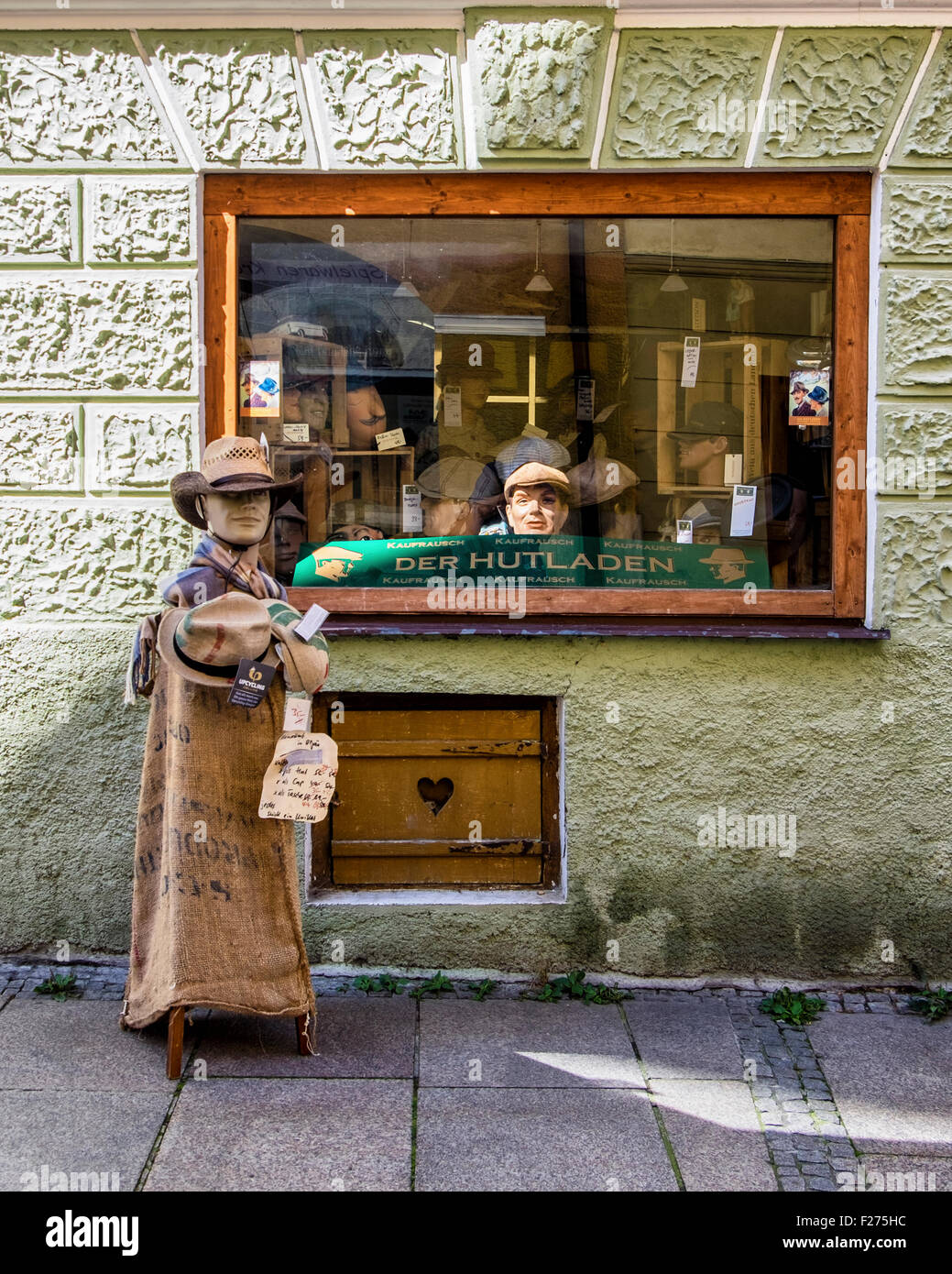 Hat shop display window exterior, Füssen Town, Ostallgaü, Bavaria ...