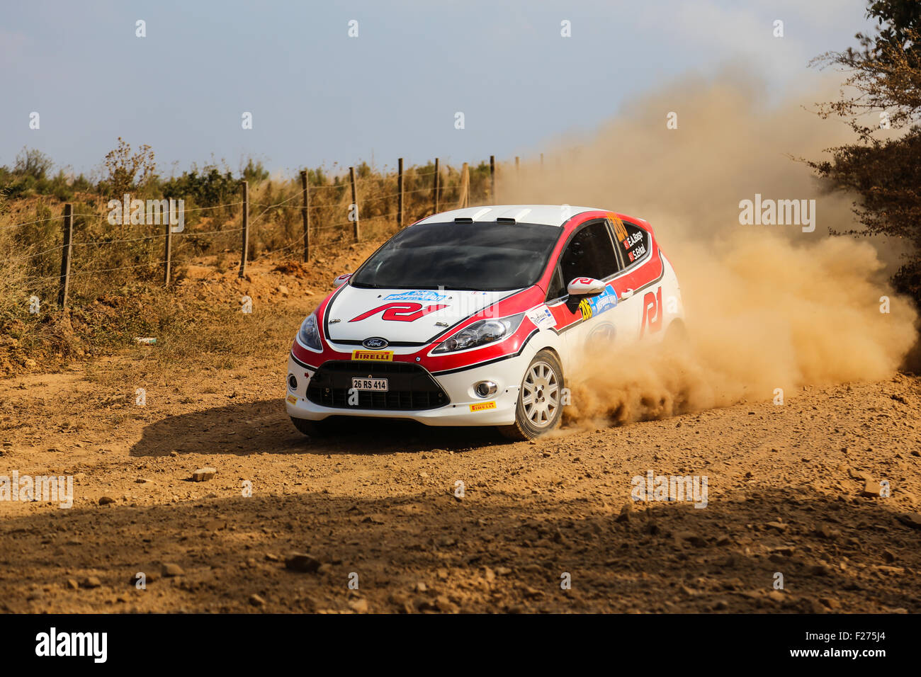 ISTANBUL, TURKEY - JULY 25, 2015: Emrah Ali Baso drives Ford Fiesta R1 ...