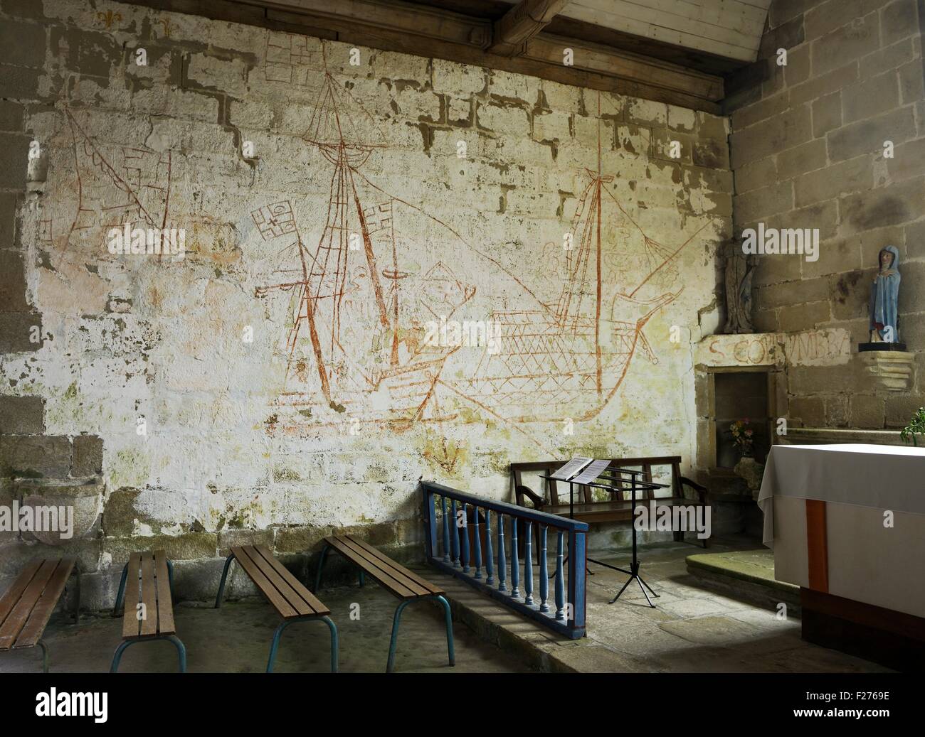 16th C Saint Columban’s Chapel in village of Saint-Columban near Carnac ...