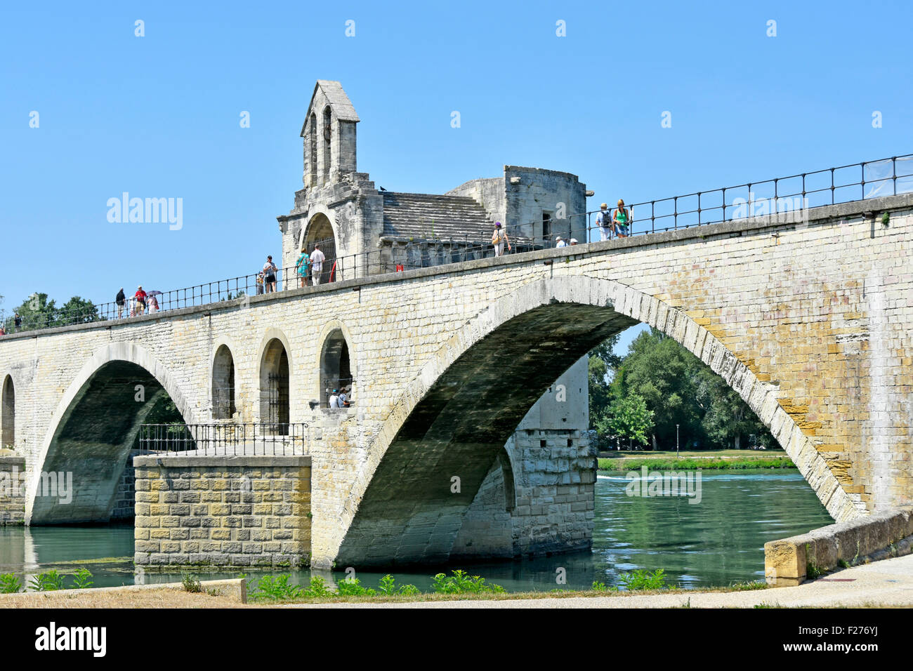 Avignon France The Pont d'Avignon bridge and tourists visiting the ...