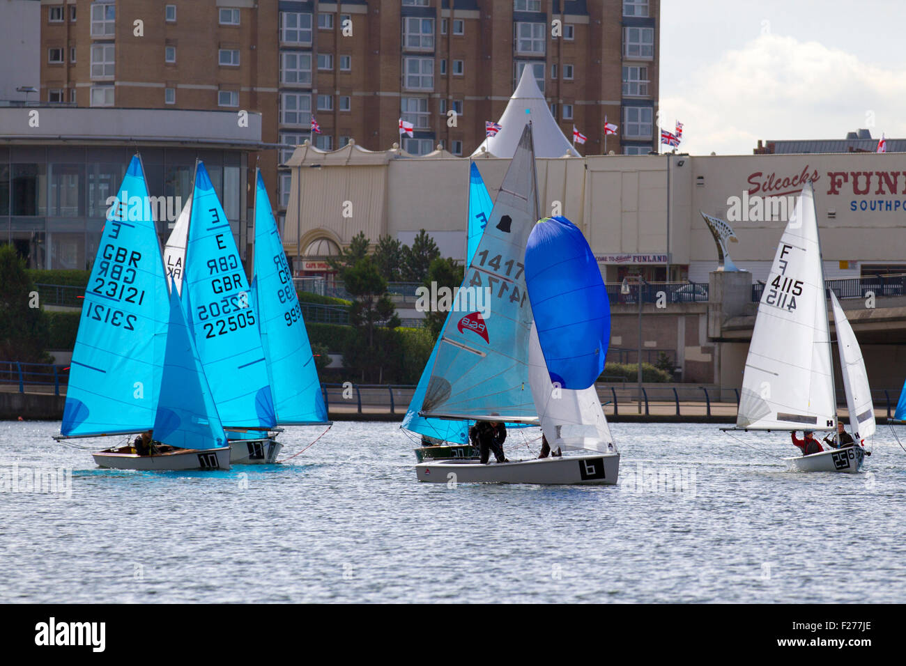 Enterprise Nationals blue sail E GBR 14-foot dinghy raced, cruised ...