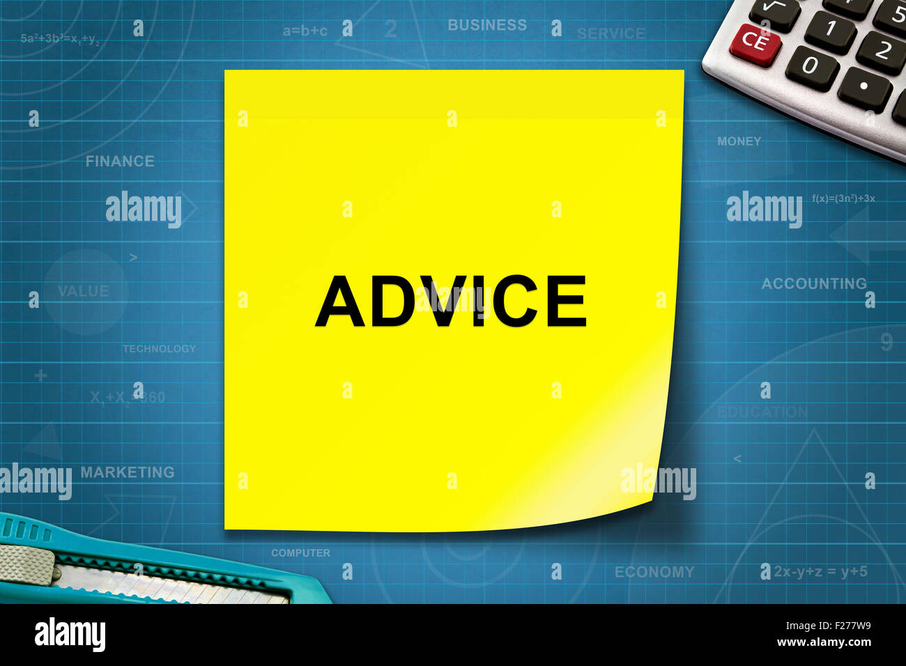 Advice text on yellow note with graph paper Stock Photo - Alamy