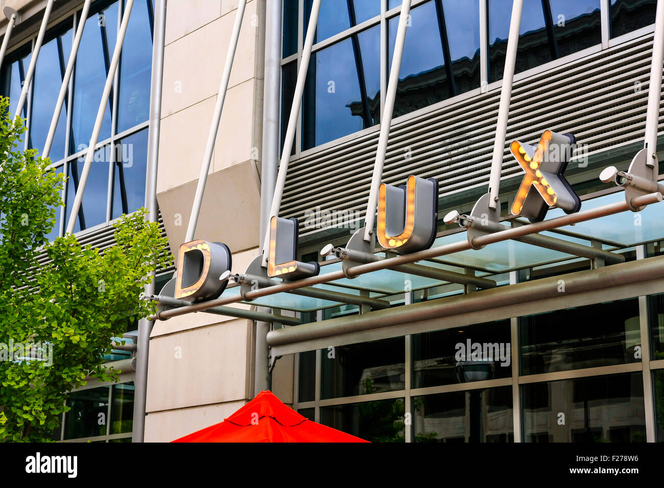 DLUX Restaurant overhead sign in Madison Wisconsin Stock Photo - Alamy