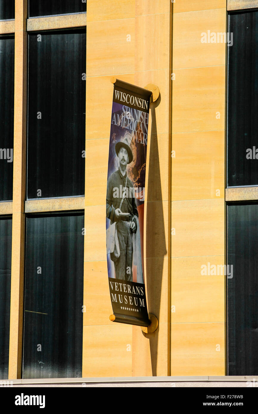 The Wisconsin Veterans Museum banner on the builiding in downtown ...