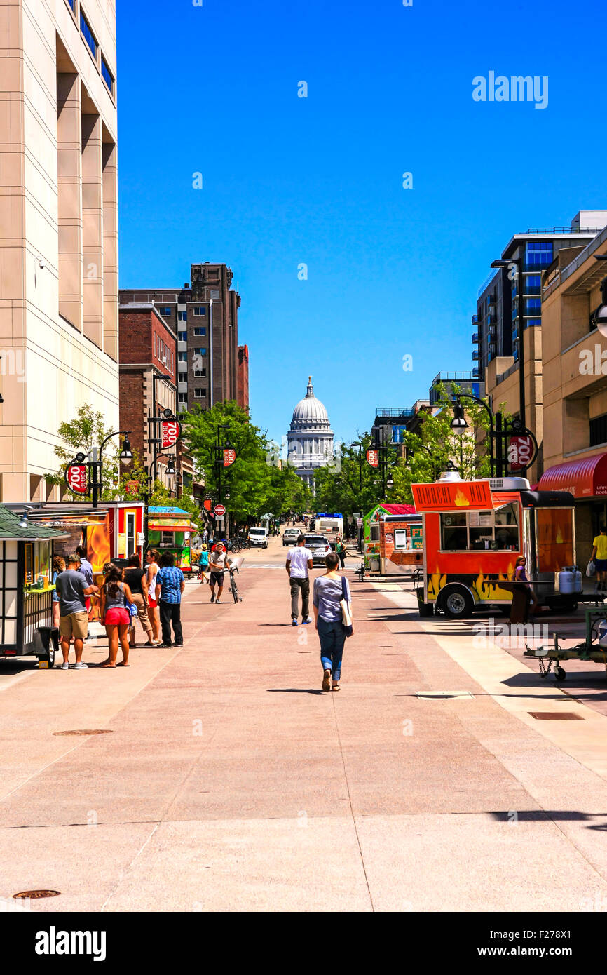 View of State street looking towards the State Capitol building in ...