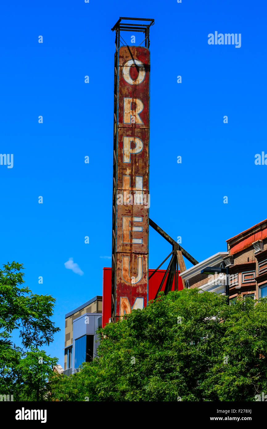 The old rusty sign of the Orpheum Theater on State Street in Madison ...