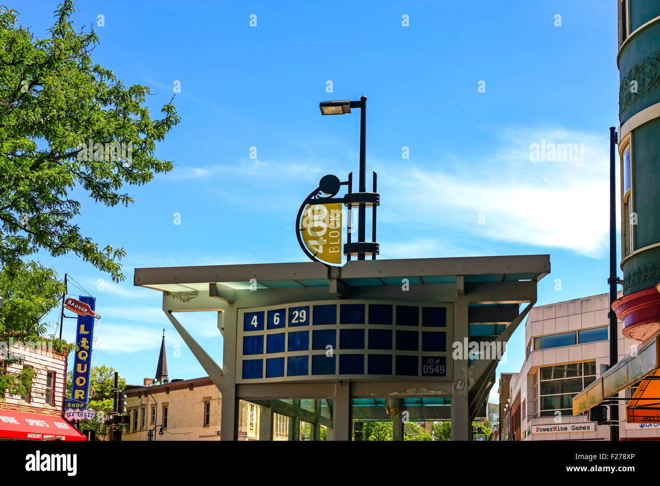 Bus shelter route numbers in Madison city Wisconsin Stock Photo - Alamy