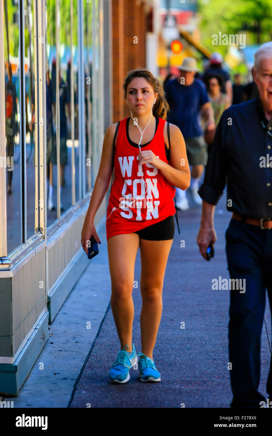 University of Wisconsin Student wearing a traditional red t-shirt ...