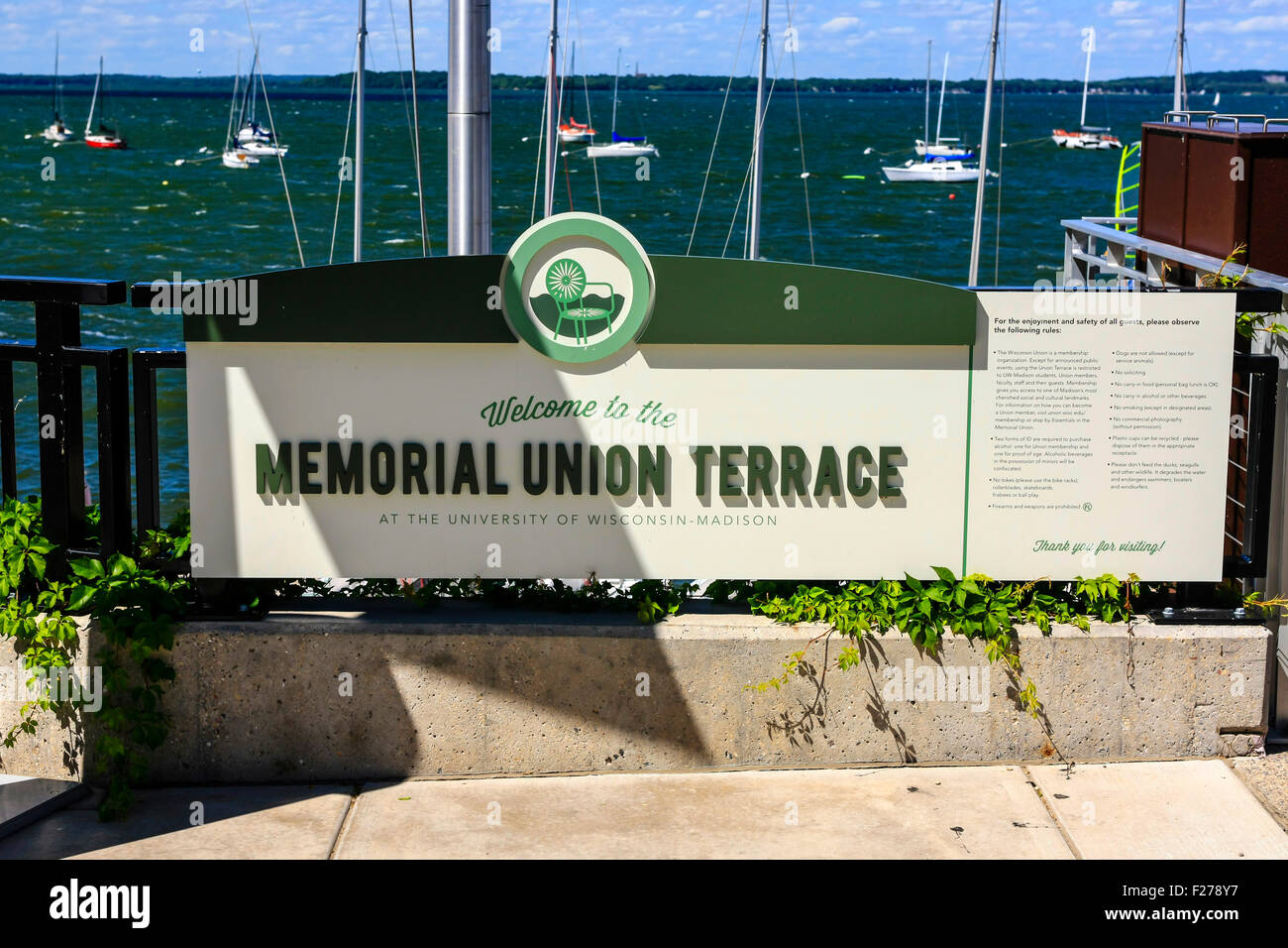 Memorial Union Terrace sign on the edge of Lake Mendota in Madison ...