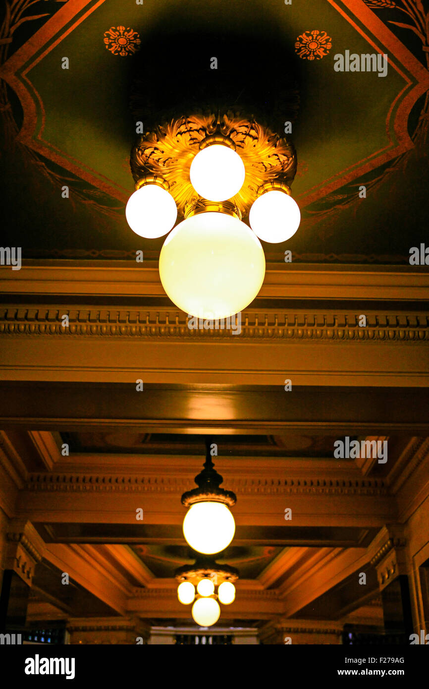 Art Nouveau style fishbowl lights inside the Wisconsin State Capitol ...