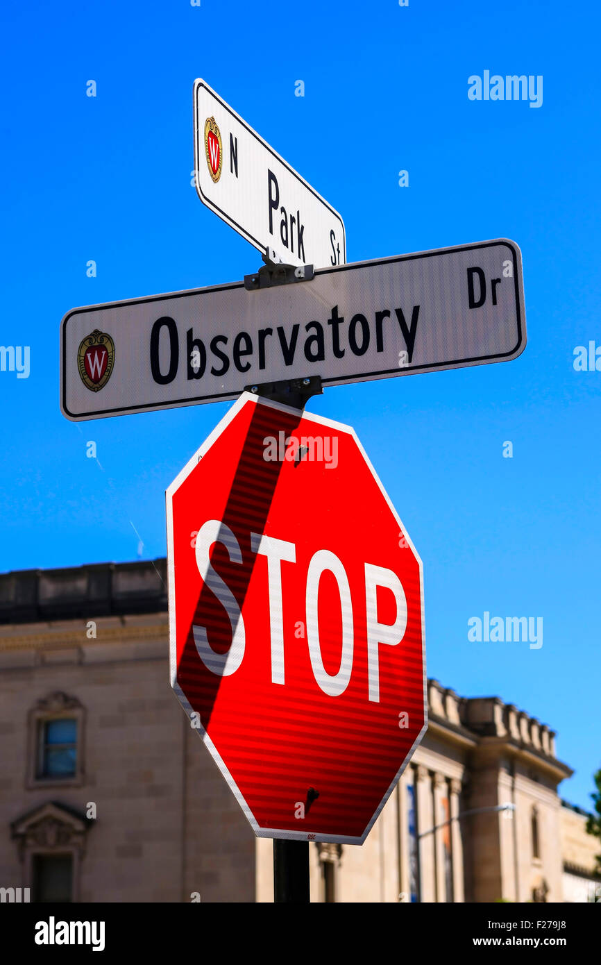 Stop sign at Park and Observatory Dr's on the campus of the University ...