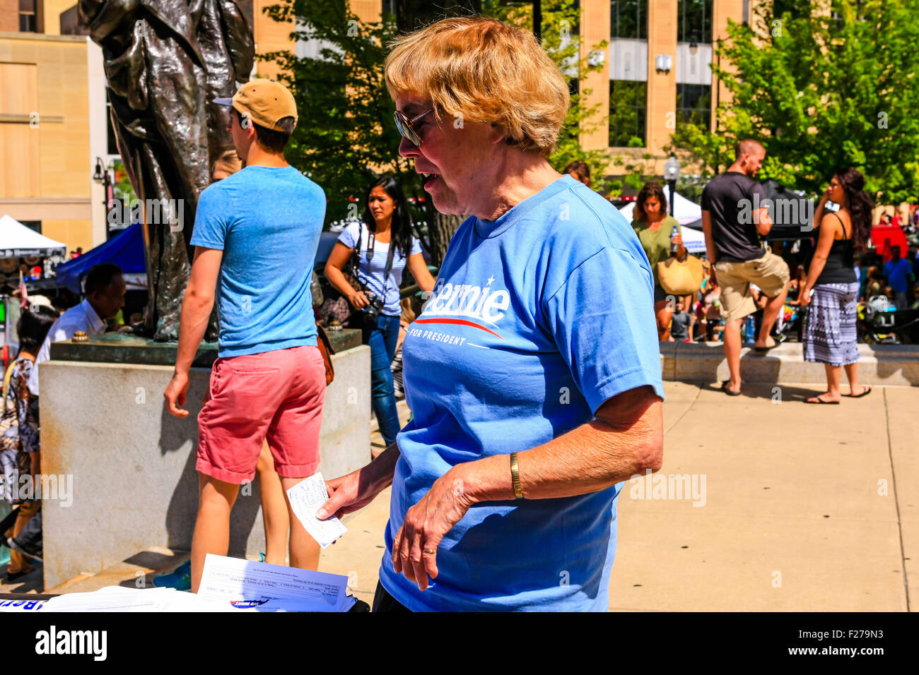 Bernie Sanders supporters at the Saturday Market in Madison Wisconsin ...