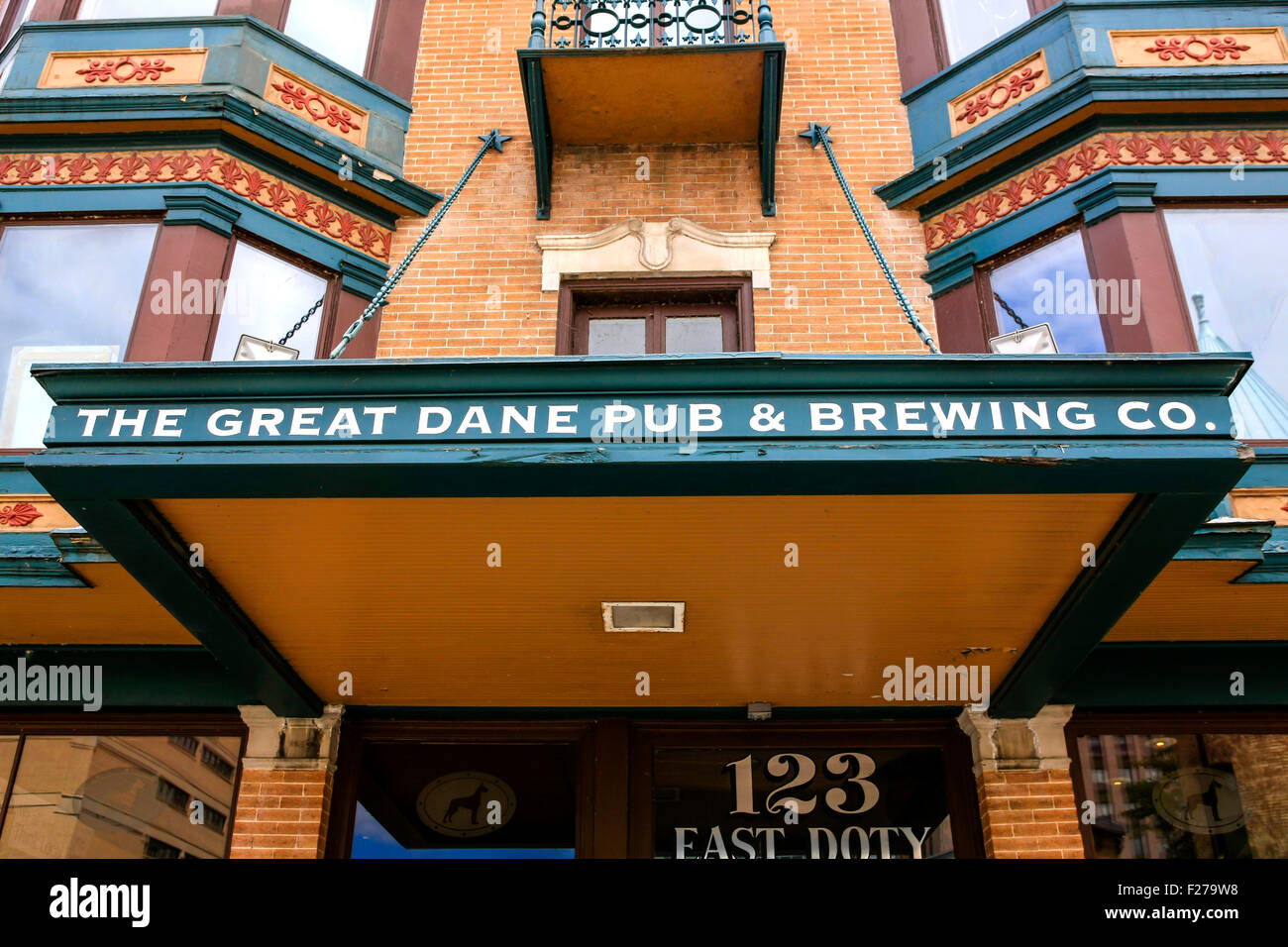 The Great Dane Pub and Brewing Co overhead sign in Madison Wisconsin ...