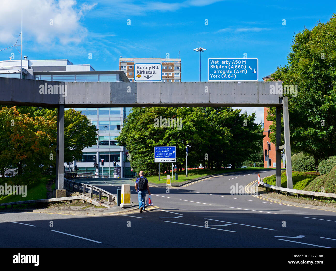 Man jaywalking on inner ring-road, Leeds, West Yorkshire, England UK ...