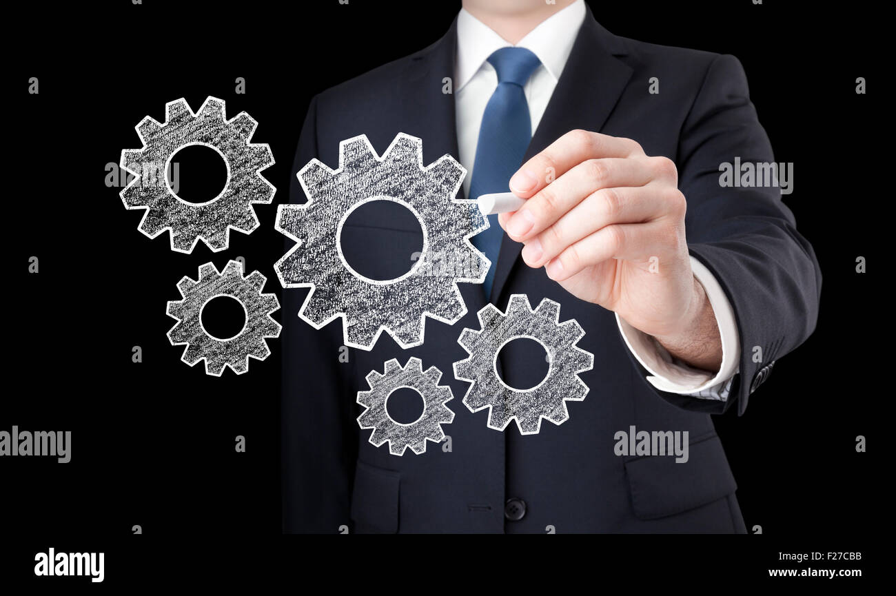 Drawing gear wheel engine teamwork hi-res stock photography and images ...